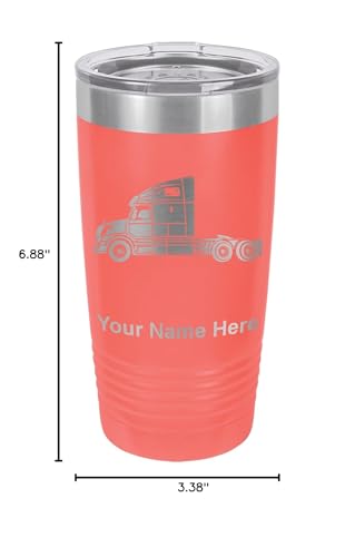 LaserGram 20oz Vacuum Insulated Tumbler Mug, Truck Cab, Personalized Engraving Included (Coral)