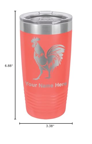 LaserGram 20oz Vacuum Insulated Tumbler Mug, Rooster, Personalized Engraving Included (Coral)