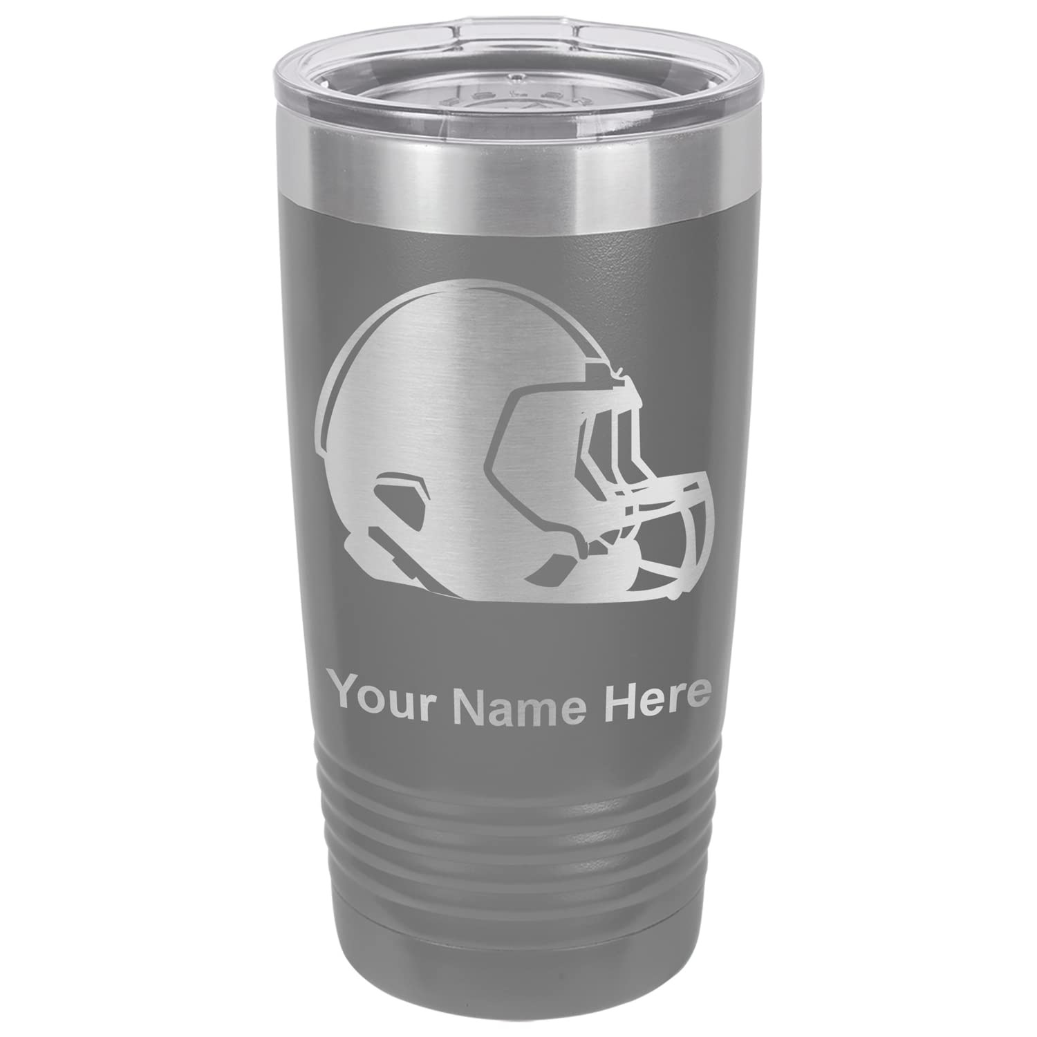 LaserGram 20oz Vacuum Insulated Tumbler Mug, Football Helmet, Personalized Engraving Included (Gray)