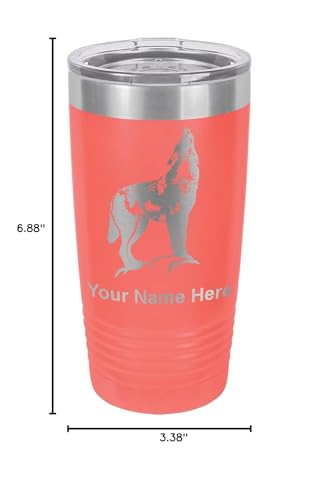 LaserGram 20oz Vacuum Insulated Tumbler Mug, Howling Wolf, Personalized Engraving Included (Coral)