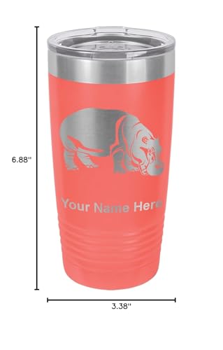 LaserGram 20oz Vacuum Insulated Tumbler Mug, Hippopotamus, Personalized Engraving Included (Coral)