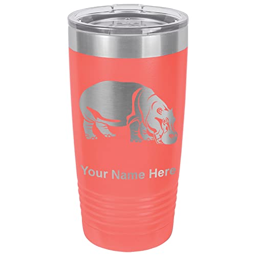 LaserGram 20oz Vacuum Insulated Tumbler Mug, Hippopotamus, Personalized Engraving Included (Coral)