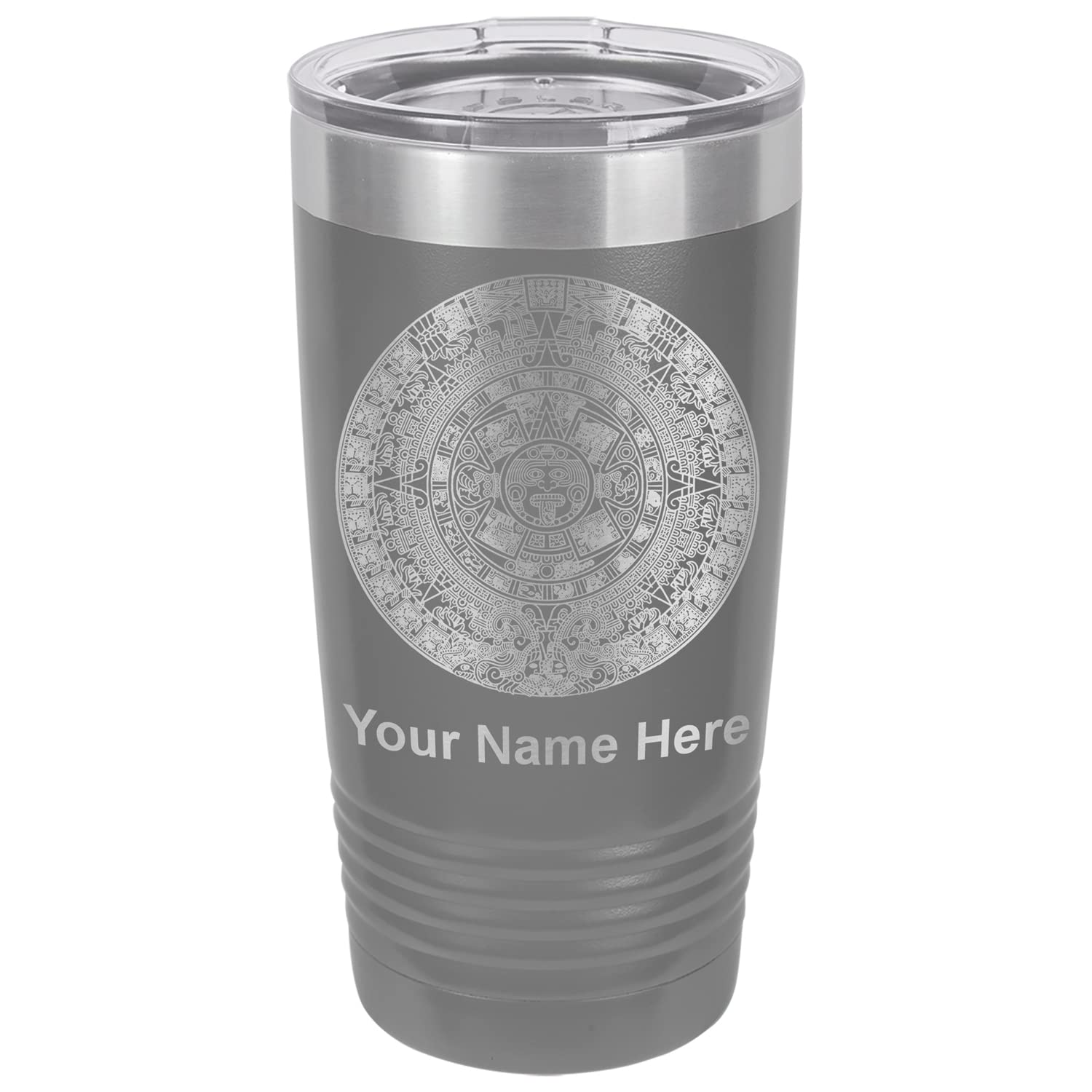 LaserGram 20oz Vacuum Insulated Tumbler Mug, Aztec Calendar, Personalized Engraving Included (Gray)