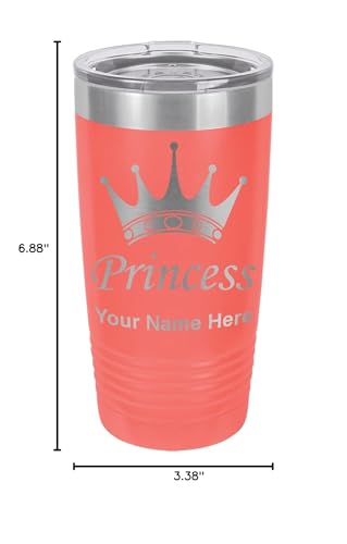 LaserGram 20oz Vacuum Insulated Tumbler Mug, Princess Crown, Personalized Engraving Included (Coral)