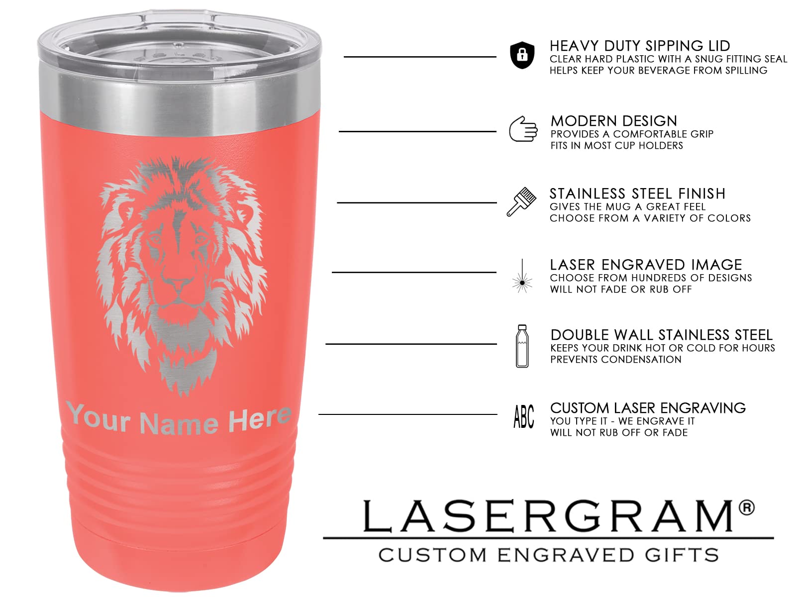 LaserGram 20oz Vacuum Insulated Tumbler Mug, Cocker Spaniel Dog, Personalized Engraving Included (Coral)