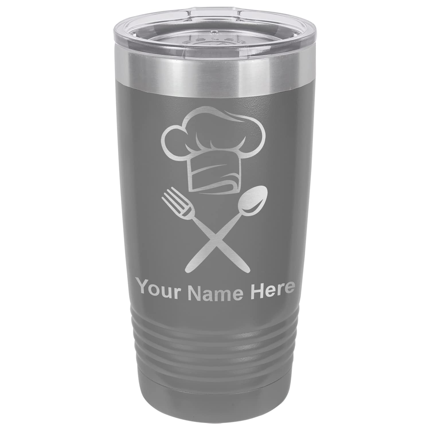 LaserGram 20oz Vacuum Insulated Tumbler Mug, Chef Hat, Personalized Engraving Included (Gray)