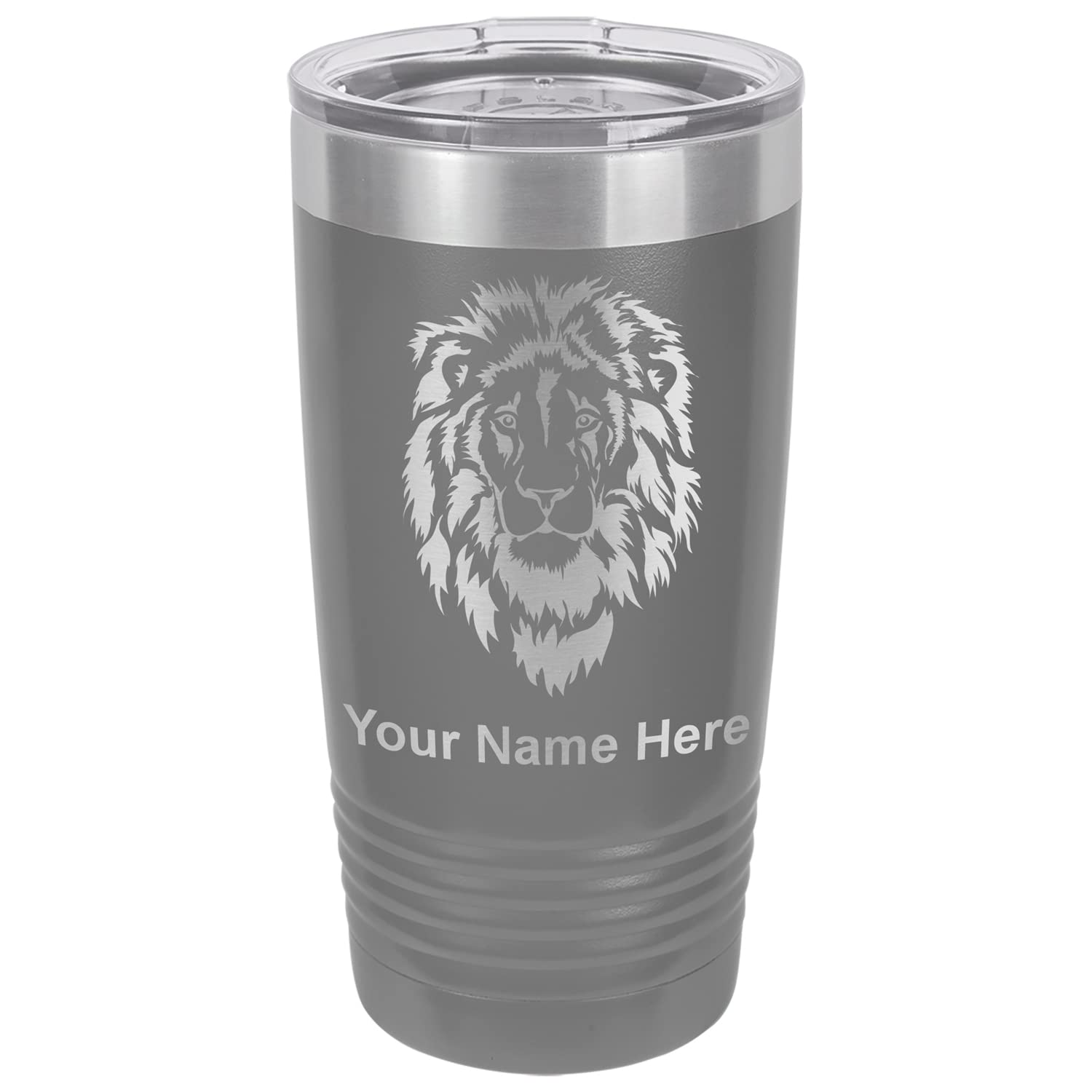 LaserGram 20oz Vacuum Insulated Tumbler Mug, Lion Head, Personalized Engraving Included (Gray)