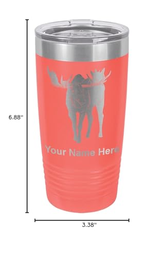 LaserGram 20oz Vacuum Insulated Tumbler Mug, Moose, Personalized Engraving Included (Coral)