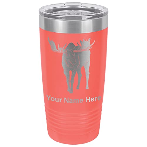 LaserGram 20oz Vacuum Insulated Tumbler Mug, Moose, Personalized Engraving Included (Coral)