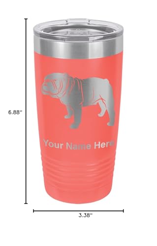 LaserGram 20oz Vacuum Insulated Tumbler Mug, Bulldog Dog, Personalized Engraving Included (Coral)
