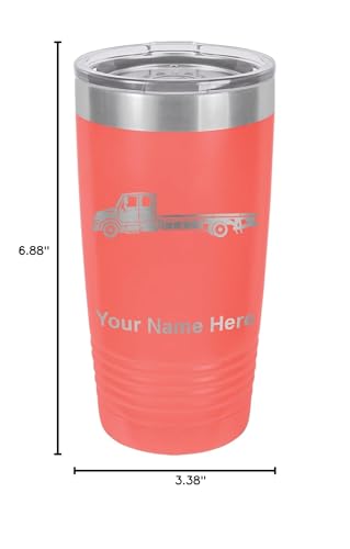 LaserGram 20oz Vacuum Insulated Tumbler Mug, Flat Bed Tow Truck, Personalized Engraving Included (Coral)
