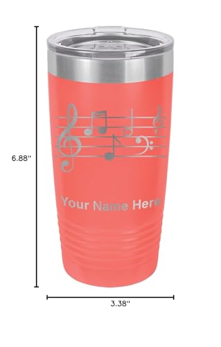 LaserGram 20oz Vacuum Insulated Tumbler Mug, Music Staff, Personalized Engraving Included (Coral)