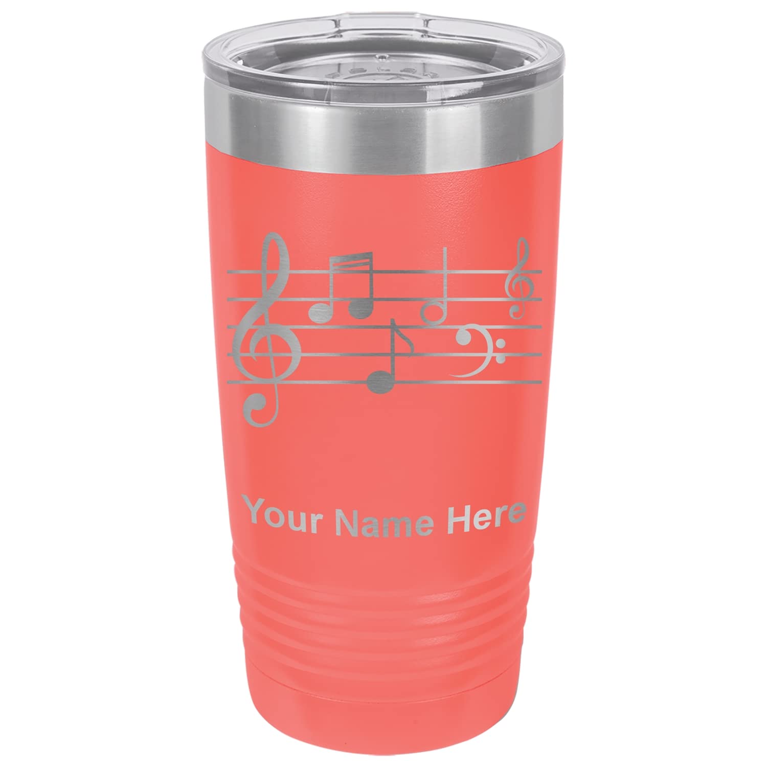 LaserGram 20oz Vacuum Insulated Tumbler Mug, Music Staff, Personalized Engraving Included (Coral)