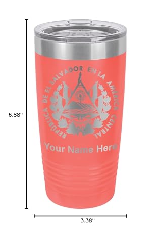 LaserGram 20oz Vacuum Insulated Tumbler Mug, Flag of El Salvador, Personalized Engraving Included (Coral)