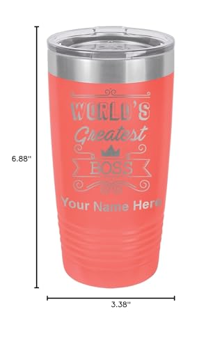 LaserGram 20oz Vacuum Insulated Tumbler Mug, World's Greatest Boss, Personalized Engraving Included (Coral)