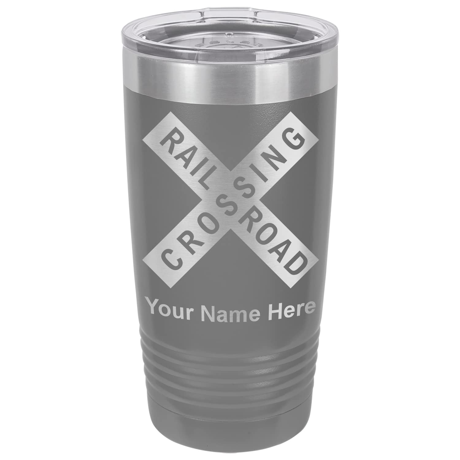 LaserGram 20oz Vacuum Insulated Tumbler Mug, Railroad Crossing Sign 1, Personalized Engraving Included (Gray)