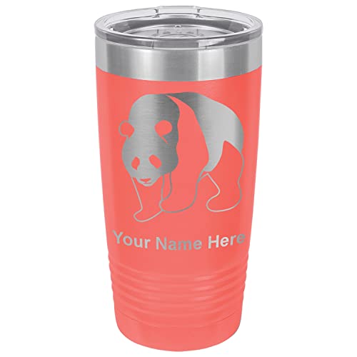 LaserGram 20oz Vacuum Insulated Tumbler Mug, Panda Bear, Personalized Engraving Included (Coral)