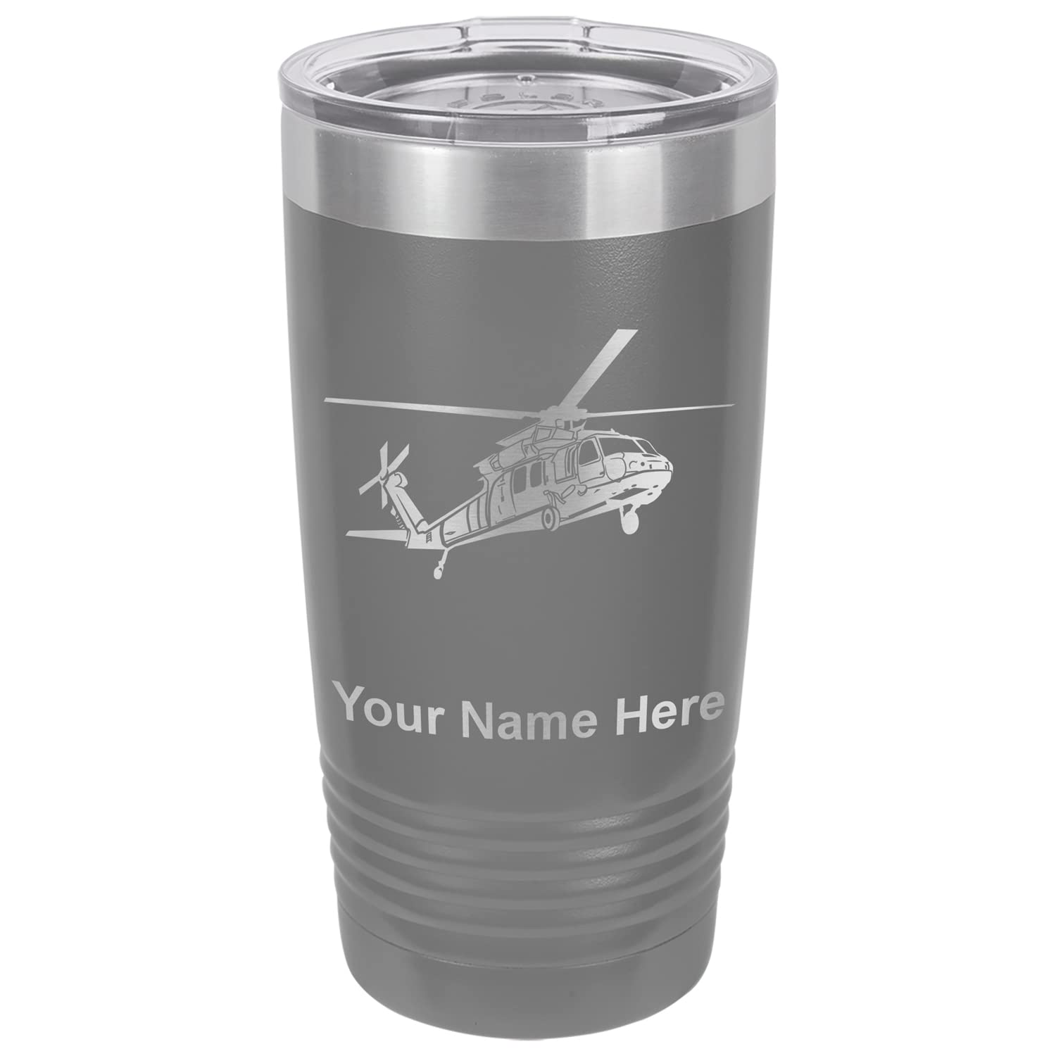 LaserGram 20oz Vacuum Insulated Tumbler Mug, Military Helicopter 1, Personalized Engraving Included (Gray)
