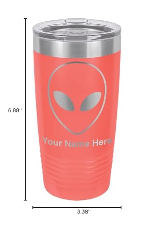 LaserGram 20oz Vacuum Insulated Tumbler Mug, Alien Head, Personalized Engraving Included (Coral)