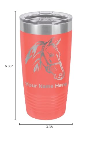 LaserGram 20oz Vacuum Insulated Tumbler Mug, Horse Head 2, Personalized Engraving Included (Coral)