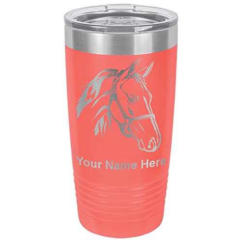 LaserGram 20oz Vacuum Insulated Tumbler Mug, Horse Head 2, Personalized Engraving Included (Coral)