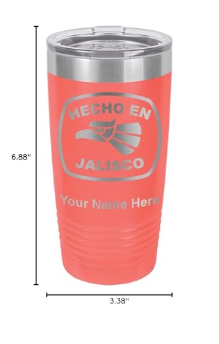 LaserGram 20oz Vacuum Insulated Tumbler Mug, Hecho en Jalisco, Personalized Engraving Included (Coral)