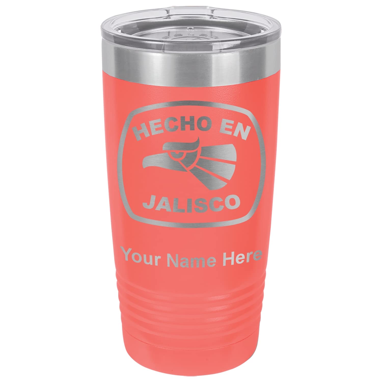LaserGram 20oz Vacuum Insulated Tumbler Mug, Hecho en Jalisco, Personalized Engraving Included (Coral)