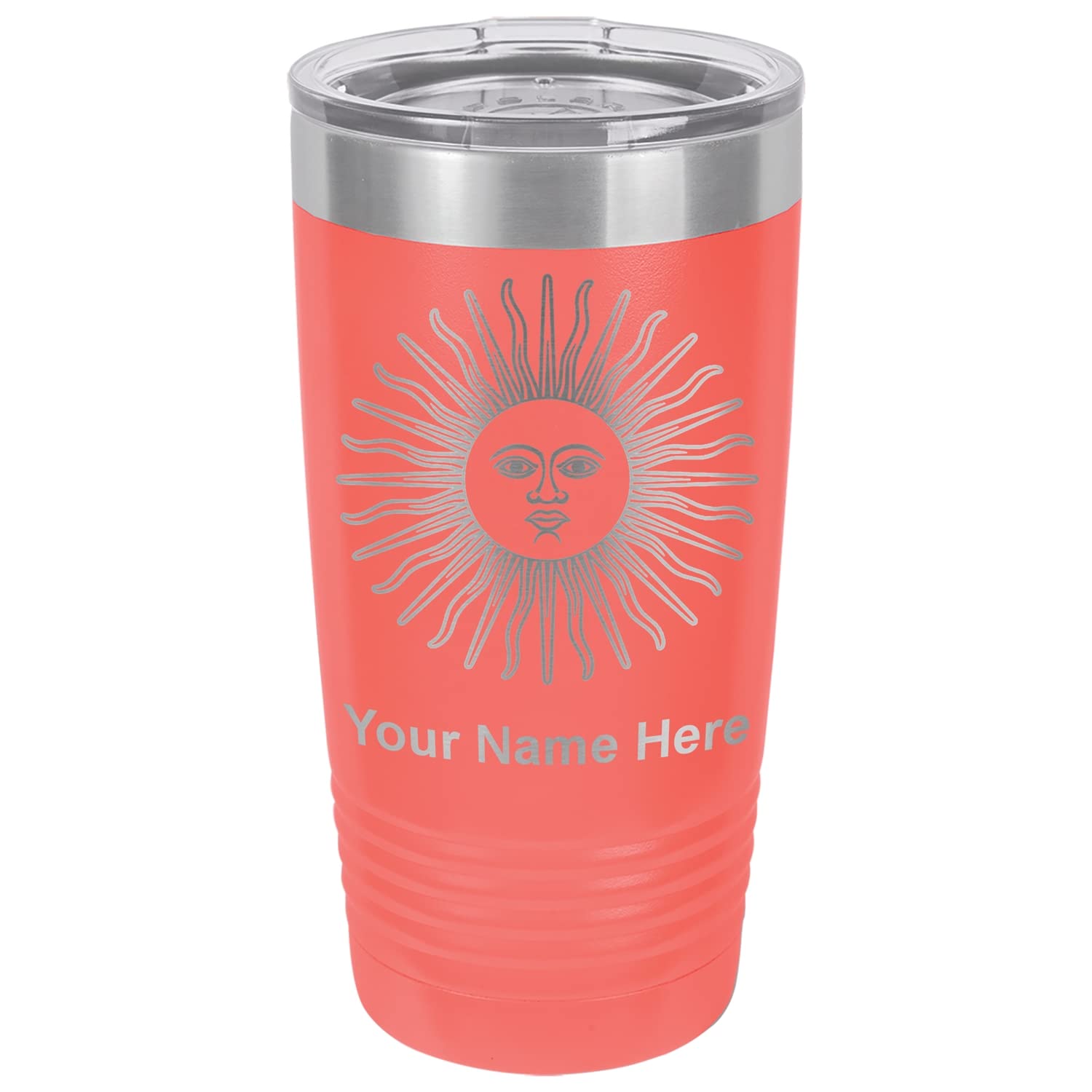 LaserGram 20oz Vacuum Insulated Tumbler Mug, Flag of Argentina, Personalized Engraving Included (Coral)