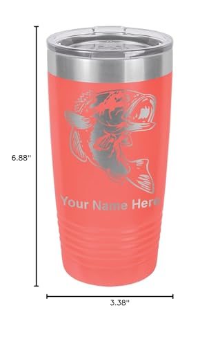 LaserGram 20oz Vacuum Insulated Tumbler Mug, Bass Fish, Personalized Engraving Included (Coral)
