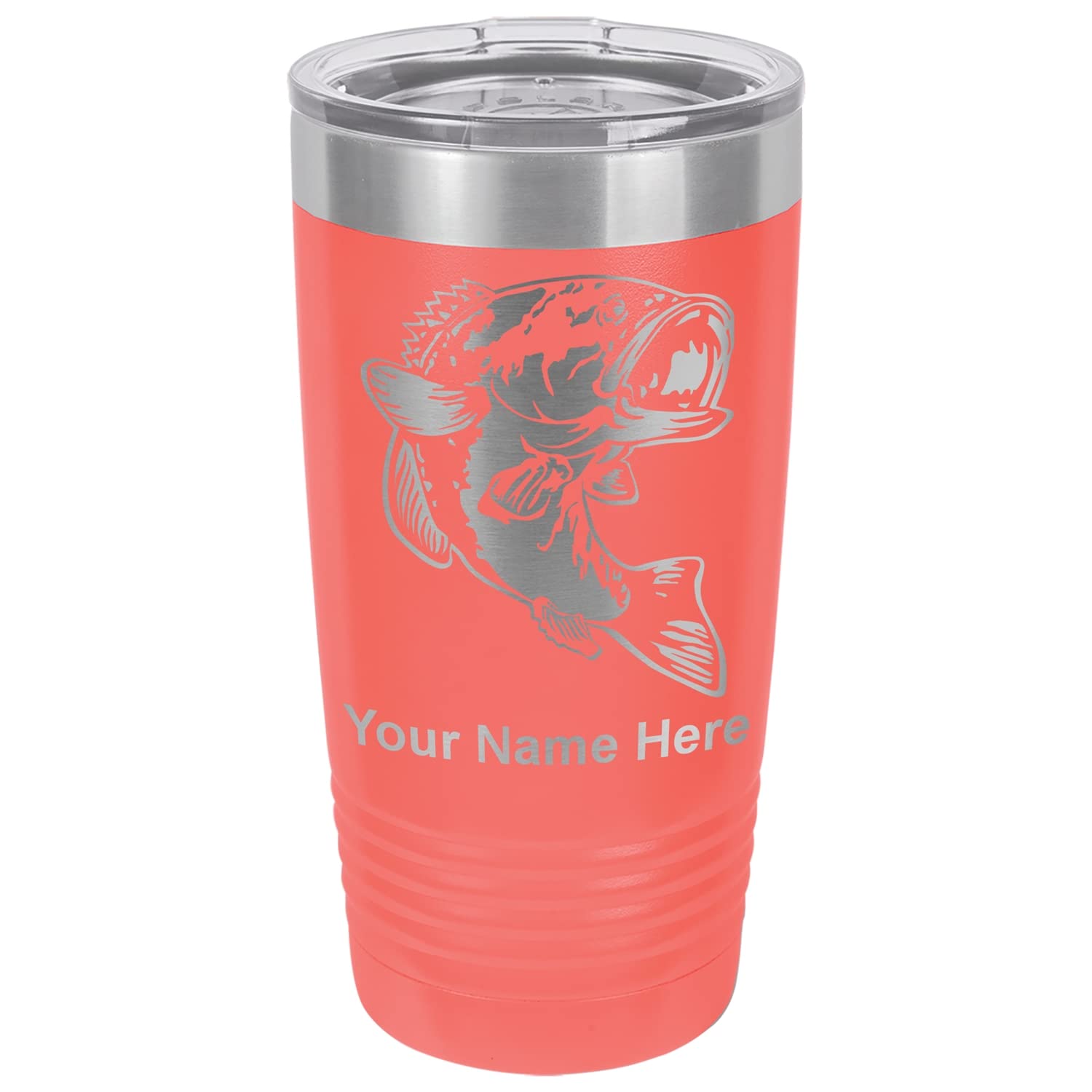 LaserGram 20oz Vacuum Insulated Tumbler Mug, Bass Fish, Personalized Engraving Included (Coral)