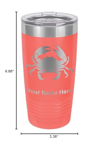 LaserGram 20oz Vacuum Insulated Tumbler Mug, Crab, Personalized Engraving Included (Coral)