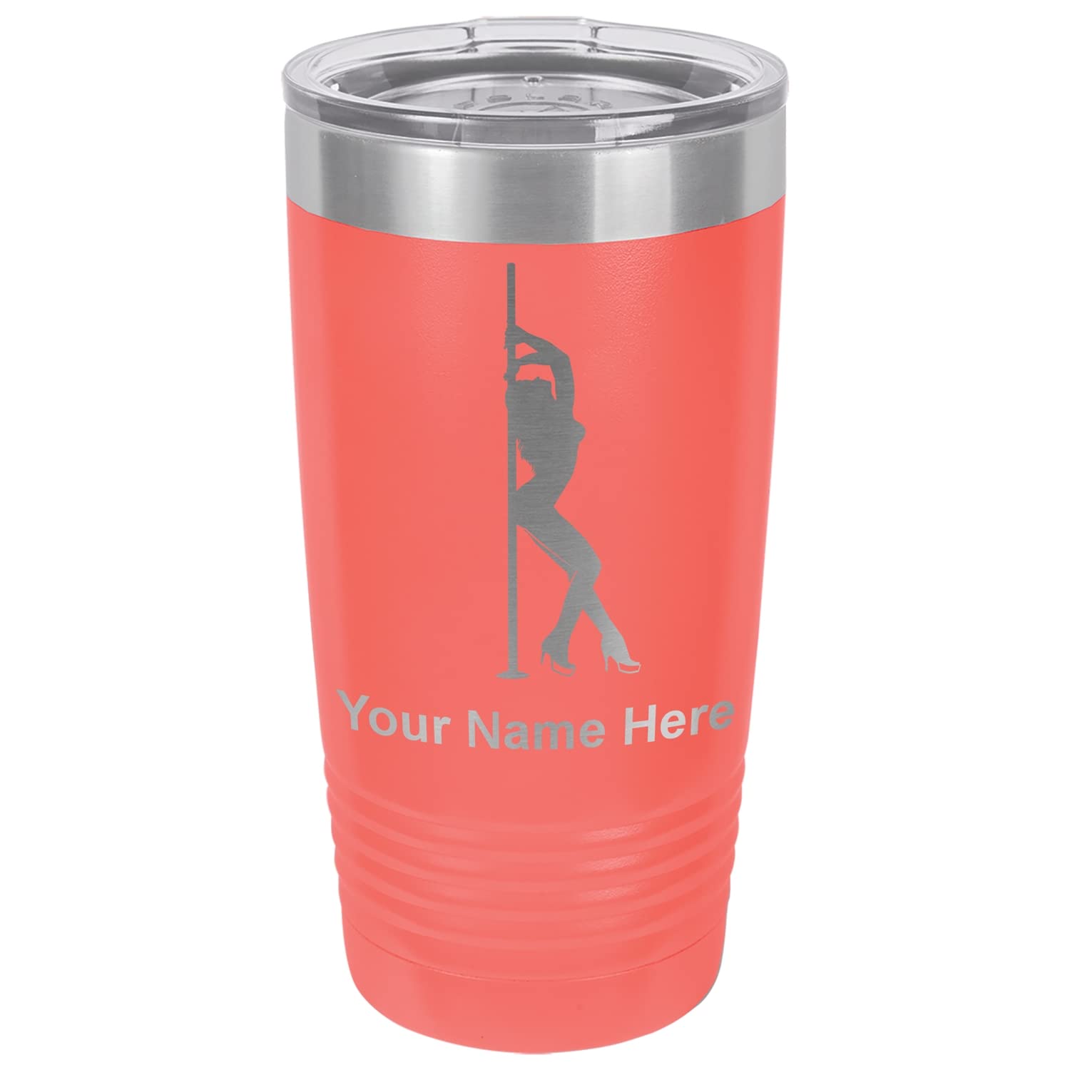 LaserGram 20oz Vacuum Insulated Tumbler Mug, Pole Dancer, Personalized Engraving Included (Coral)
