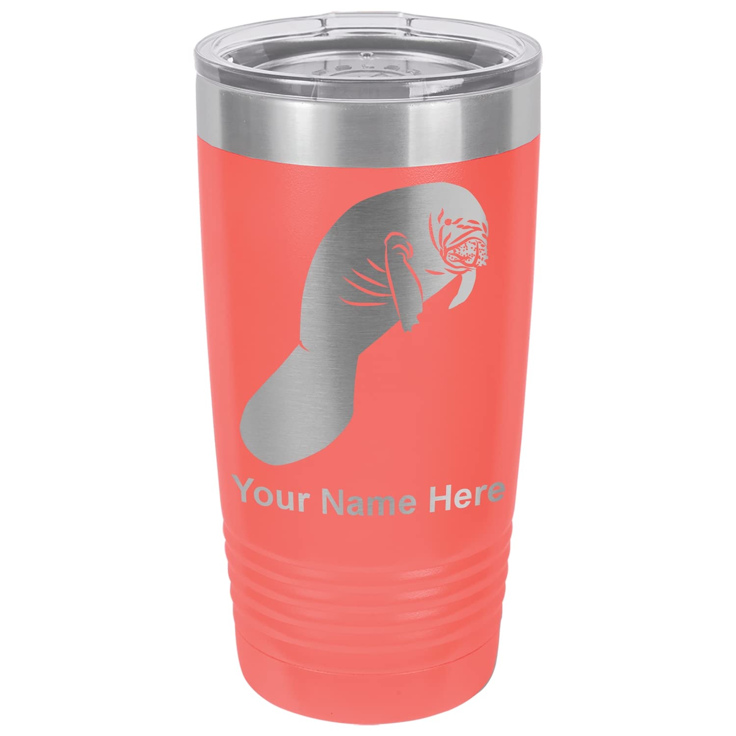 LaserGram 20oz Vacuum Insulated Tumbler Mug, Manatee, Personalized Engraving Included (Coral)