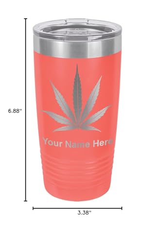 LaserGram 20oz Vacuum Insulated Tumbler Mug, Marijuana leaf, Personalized Engraving Included (Coral)