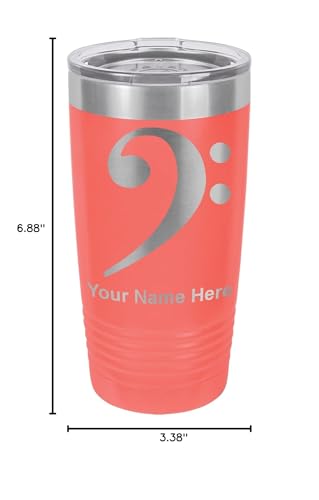 LaserGram 20oz Vacuum Insulated Tumbler Mug, Bass Clef, Personalized Engraving Included (Coral)
