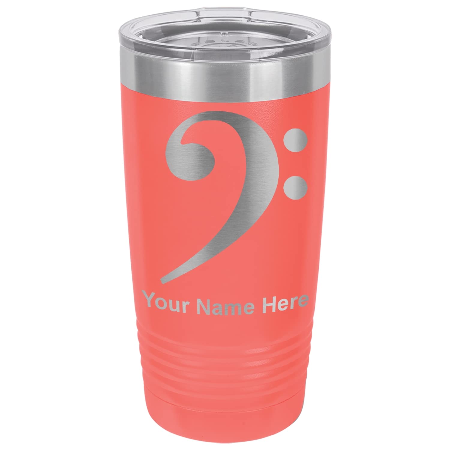 LaserGram 20oz Vacuum Insulated Tumbler Mug, Bass Clef, Personalized Engraving Included (Coral)
