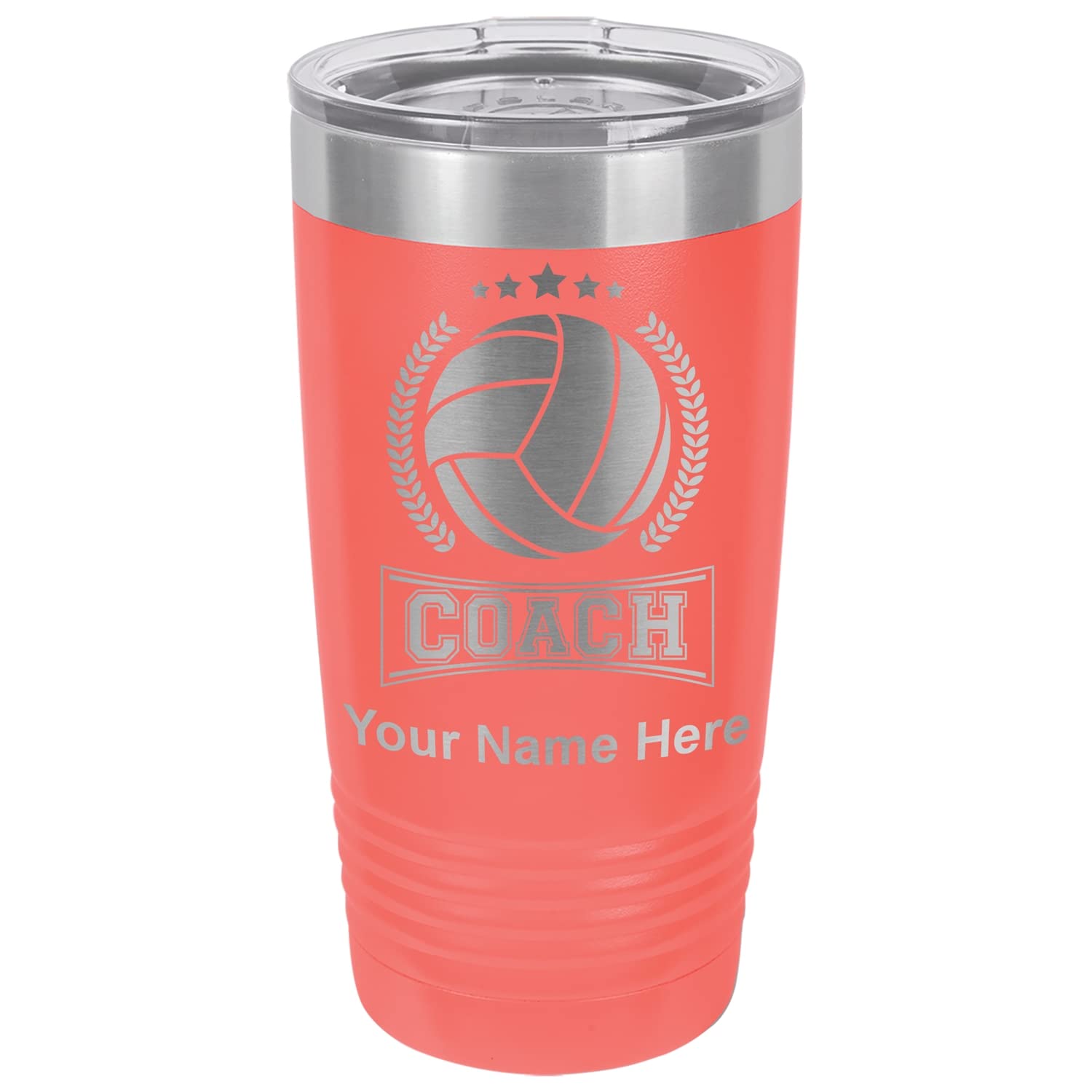 LaserGram 20oz Vacuum Insulated Tumbler Mug, Volleyball Coach, Personalized Engraving Included (Coral)