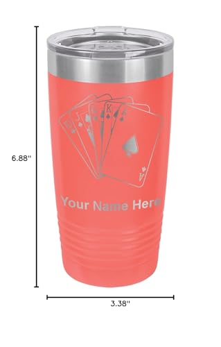 LaserGram 20oz Vacuum Insulated Tumbler Mug, Royal Flush Poker Cards, Personalized Engraving Included (Coral)