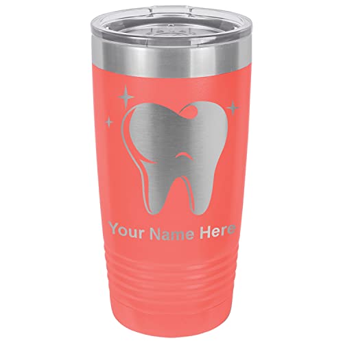 LaserGram 20oz Vacuum Insulated Tumbler Mug, Tooth, Personalized Engraving Included (Coral)