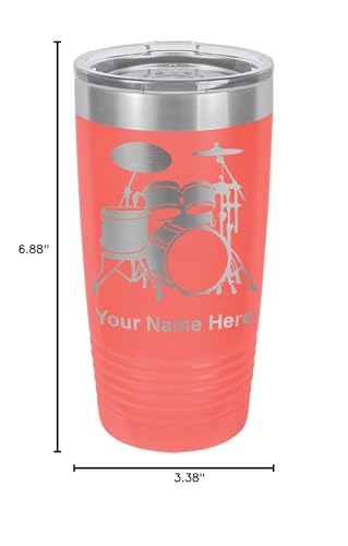 LaserGram 20oz Vacuum Insulated Tumbler Mug, Drum Set, Personalized Engraving Included (Coral)