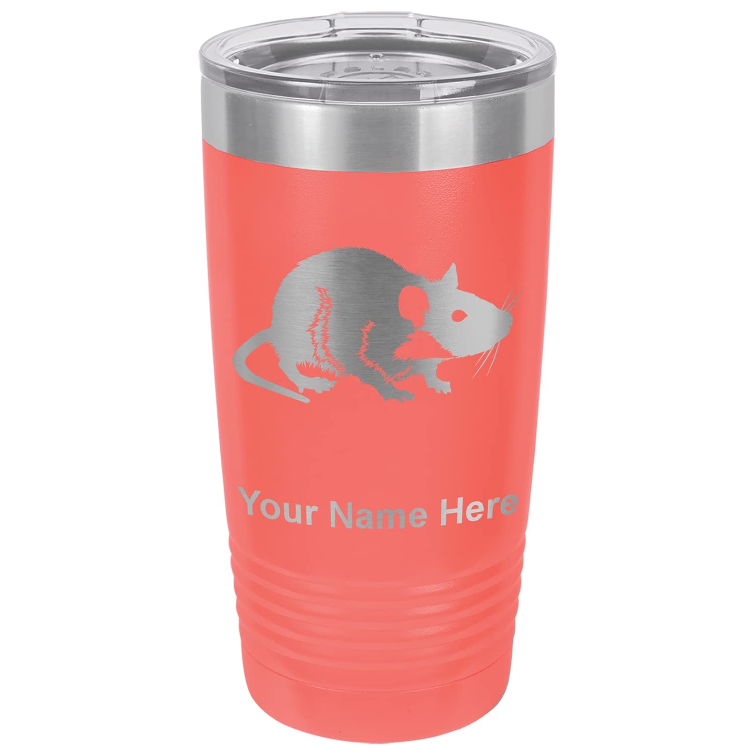 LaserGram 20oz Vacuum Insulated Tumbler Mug, Rat, Personalized Engraving Included (Coral)