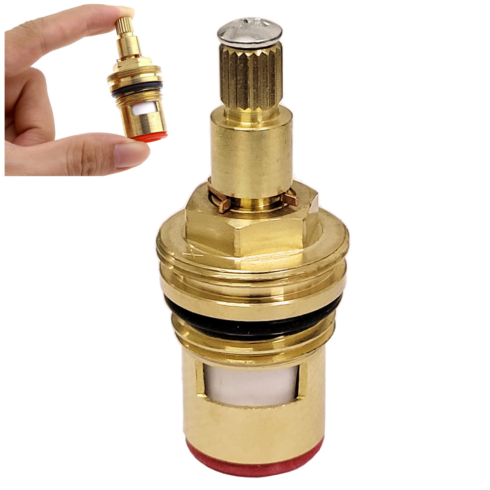 Brass Ceramic Disc Insert Gland Cartridge Replacement Tap Valves Hot and Cold Water 1/4 Quarter Turn 20 Teeth G 1/2Inch