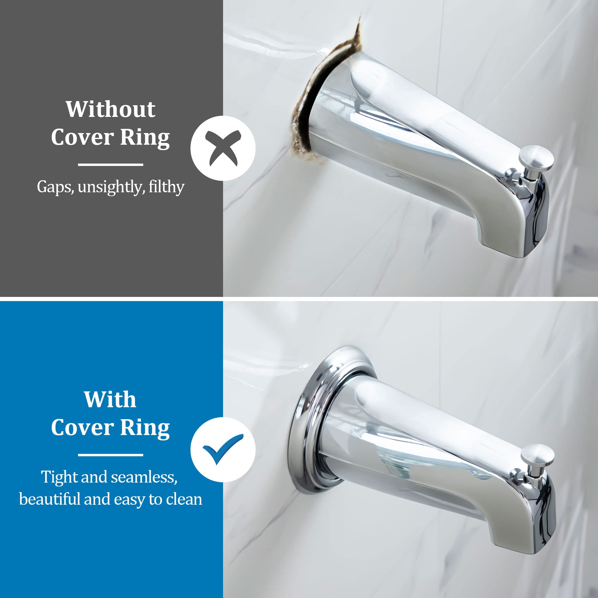 Enhon Metal Tub Spout Cover Ring, Bathroom Faucet Remodeling Wall Plate with Foam Gasket, 1-1/2 Inch ID and 3-5/8 Inch OD(Chrome)