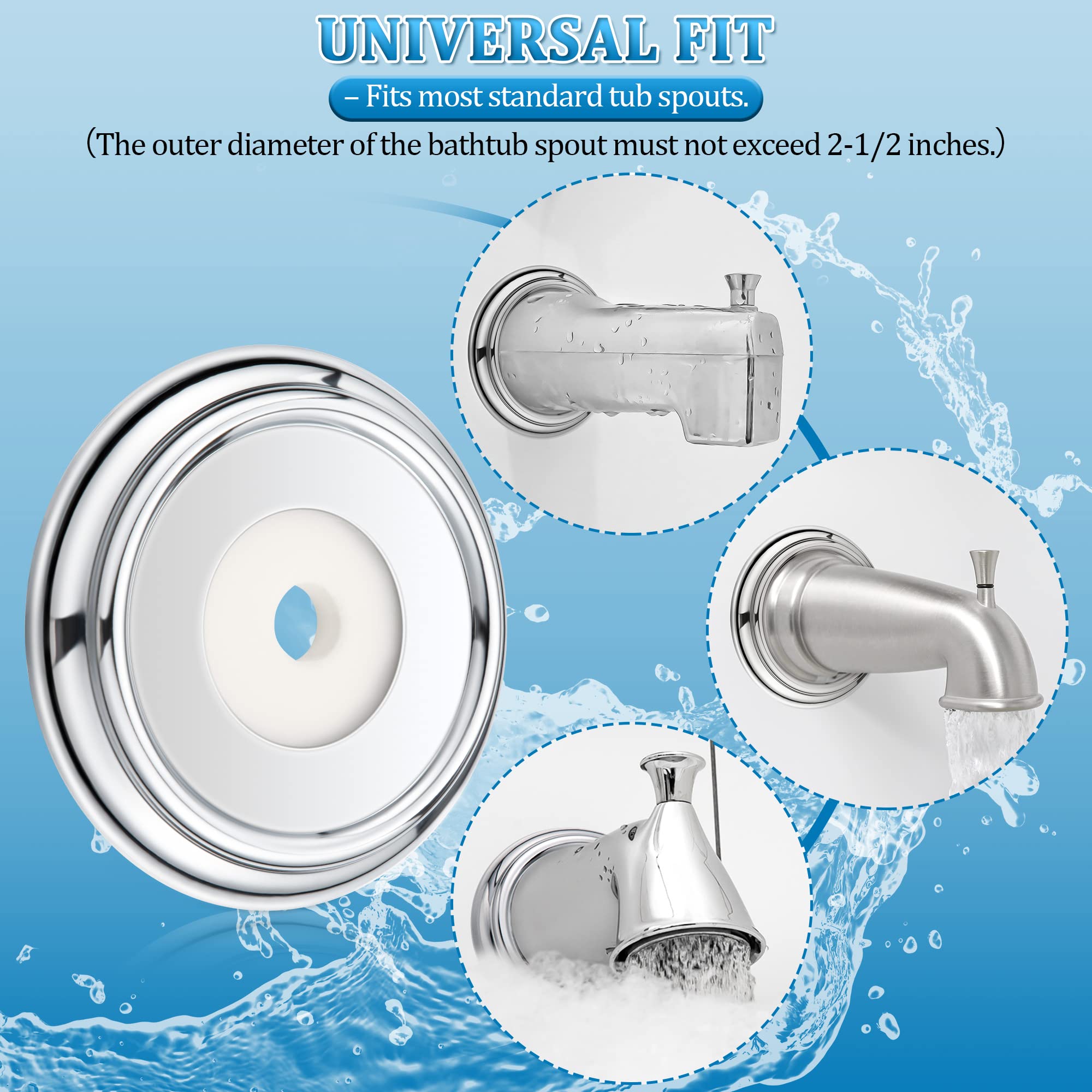 Enhon Metal Tub Spout Cover Ring, Bathroom Faucet Remodeling Wall Plate with Foam Gasket, 1-1/2 Inch ID and 3-5/8 Inch OD(Chrome)