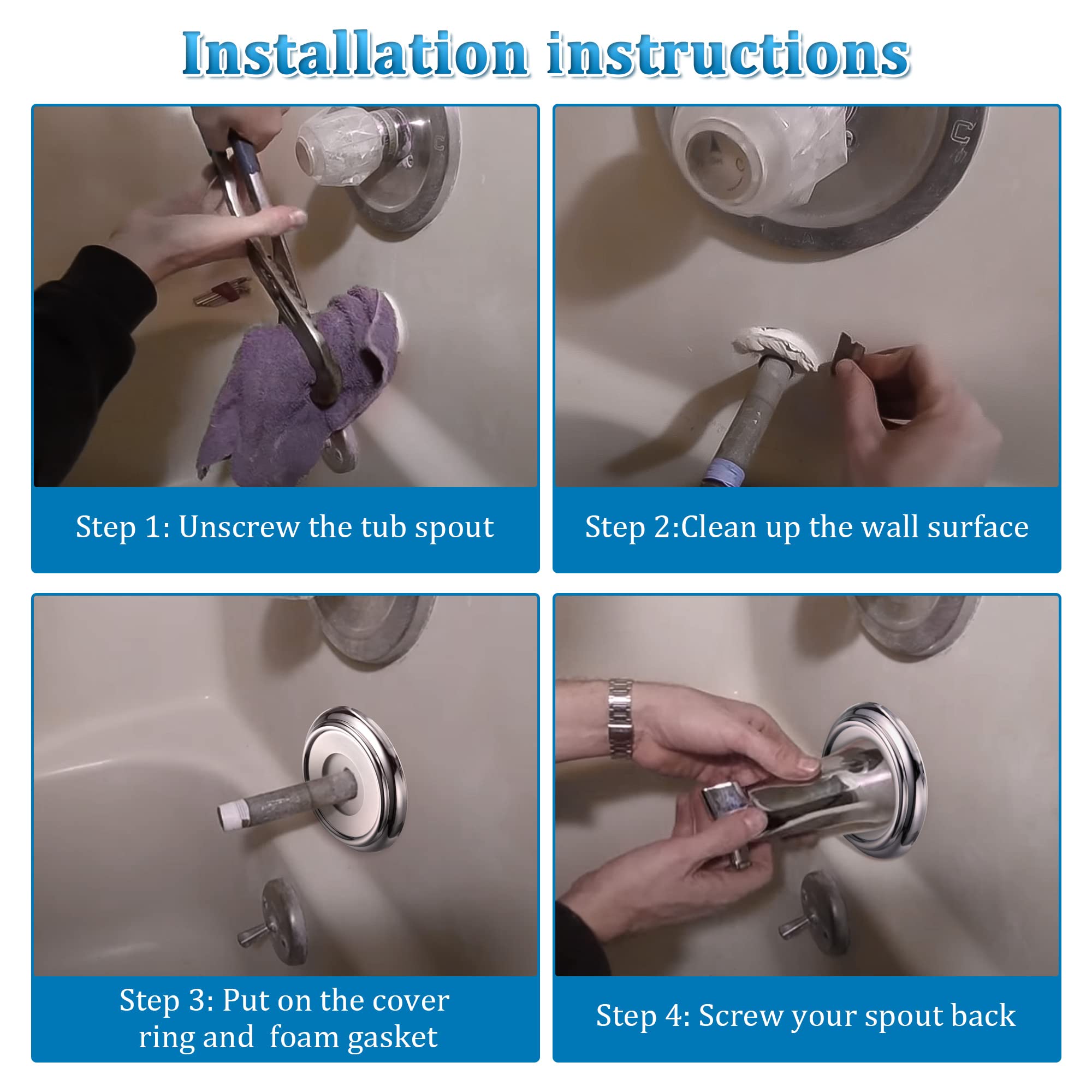 Enhon Metal Tub Spout Cover Ring, Bathroom Faucet Remodeling Wall Plate with Foam Gasket, 1-1/2 Inch ID and 3-5/8 Inch OD(Chrome)
