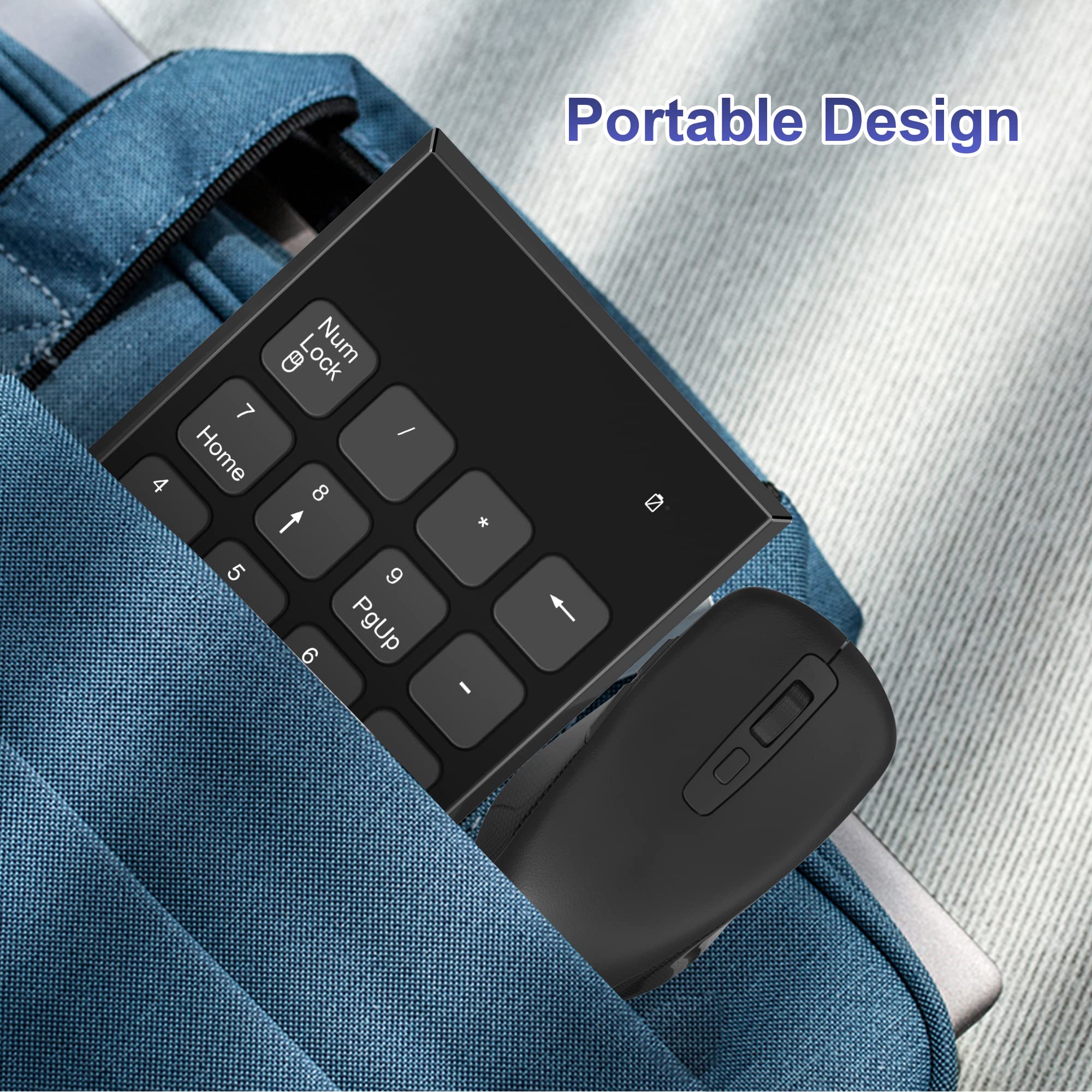 Wireless Number Pad and Mouse Combo,2.4G 19 Keys USB Wireless Numeric Keypad,3 Adjustable Silent Mouse Speeds DPI 800/1200/1600,Set for Laptop,Notebook,Desktop,PC Computer-Use One USB Receiver
