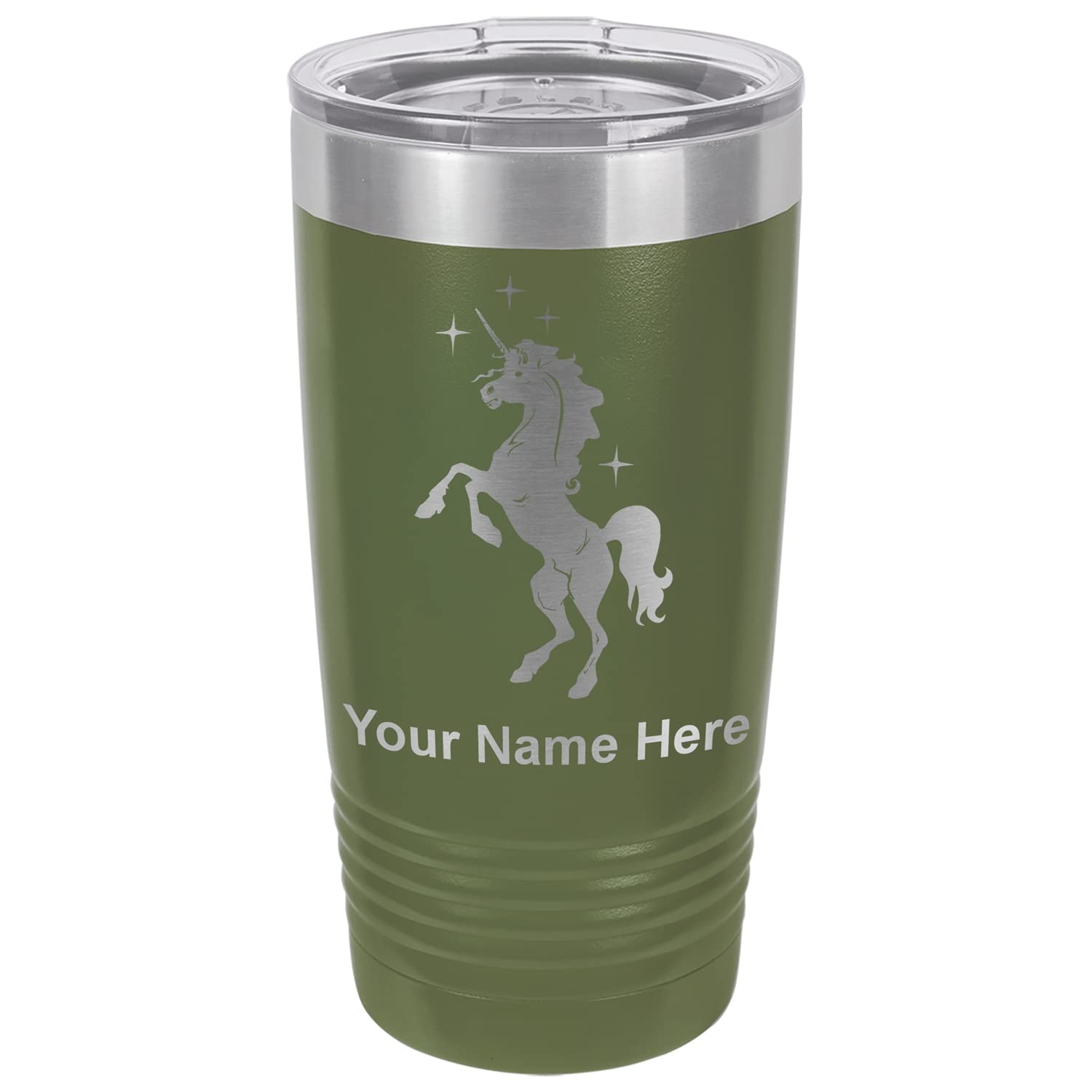 LaserGram 20oz Vacuum Insulated Tumbler Mug, Unicorn, Personalized Engraving Included (Camo Green)