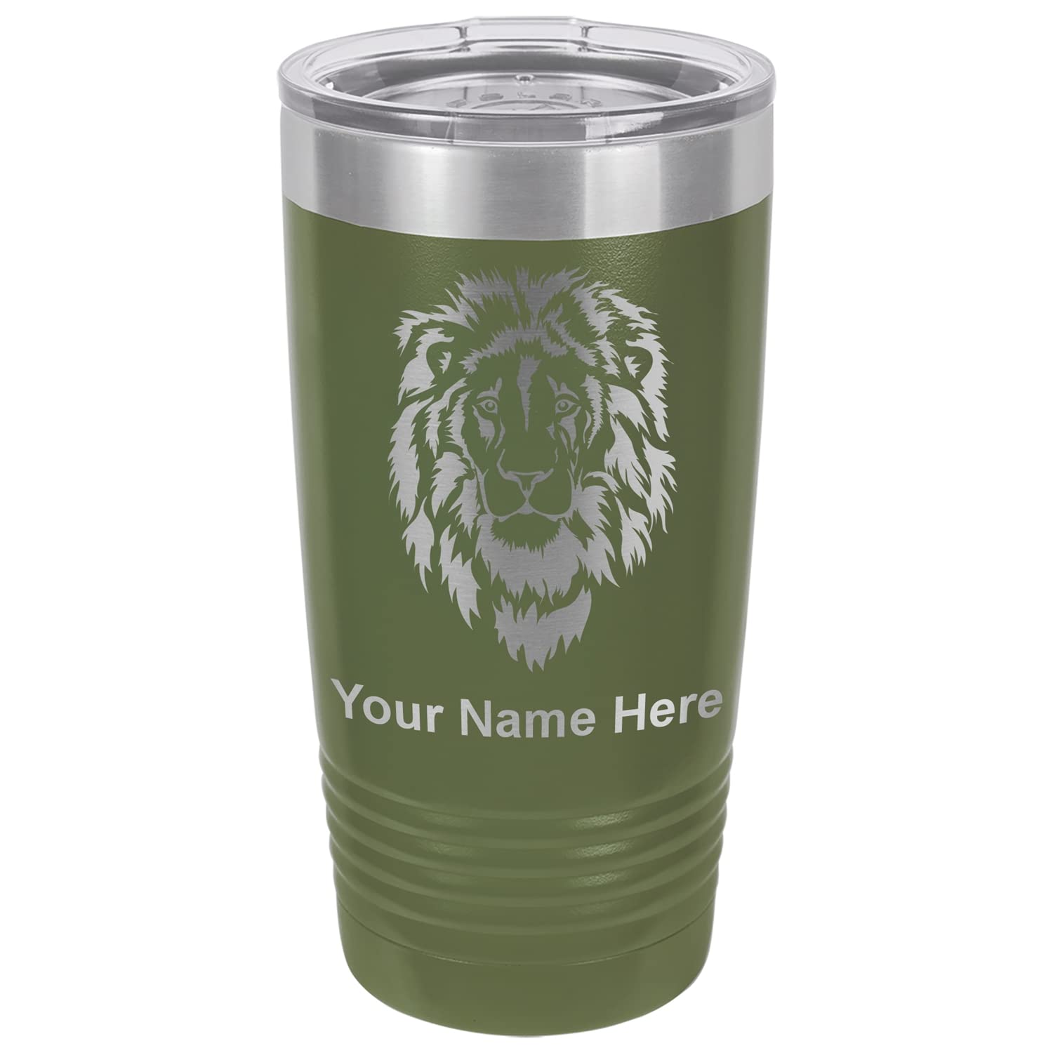 LaserGram 20oz Vacuum Insulated Tumbler Mug, Lion Head, Personalized Engraving Included (Camo Green)