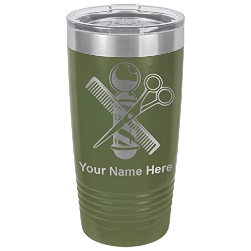 LaserGram 20oz Vacuum Insulated Tumbler Mug, Barber Shop Pole, Personalized Engraving Included (Camo Green)