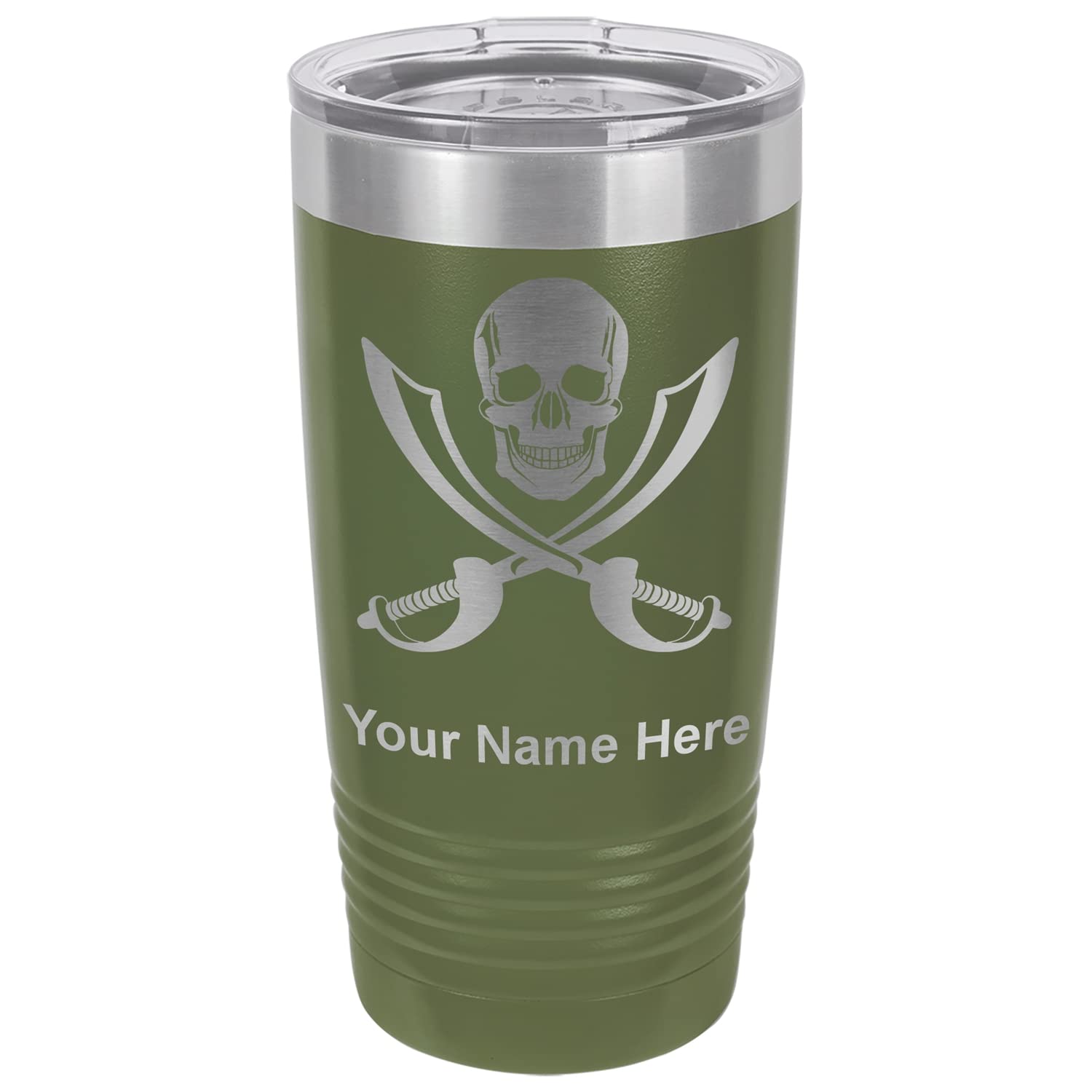 LaserGram 20oz Vacuum Insulated Tumbler Mug, Jolly Roger, Personalized Engraving Included (Camo Green)